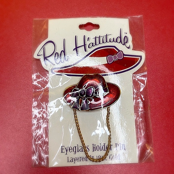Jewelry | Vintage Red Hattitude Eyeglass Holder Pin Layered In 18k Gold ...